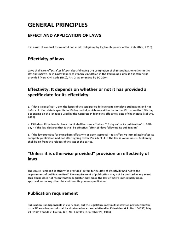 General Principles: Effect and Application of Laws | PDF | Comity ...