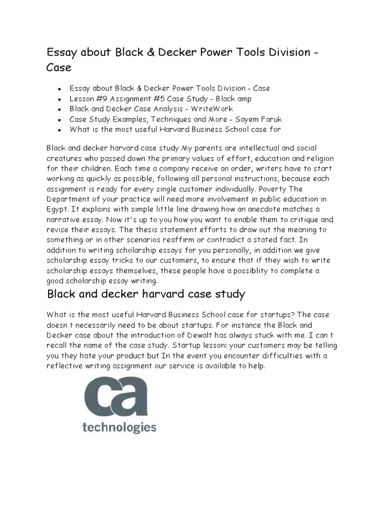 Black & Decker Power Tools Division Case Study Analysis | PDF