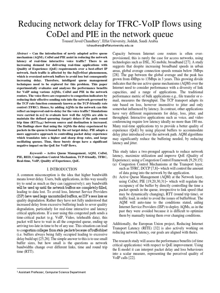 Touseef J. Chaudhery, VoIP Bufferbloat | PDF | Network Congestion | Voice Over Ip