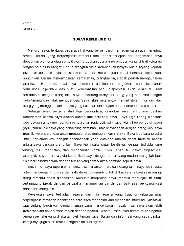 Contoh Tugas Refleksi Diri | PDF