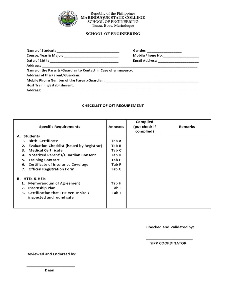 Checklist of Ojt Requirements | PDF | Business