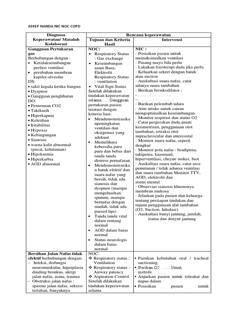 Askep Nanda Nic Noc Copd | PDF