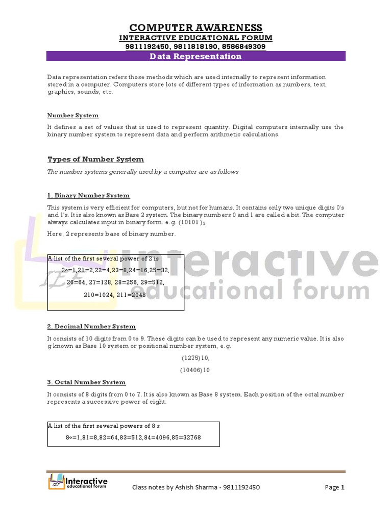 Chapter - 6 Data Representation | PDF | Logic Gate | Decimal