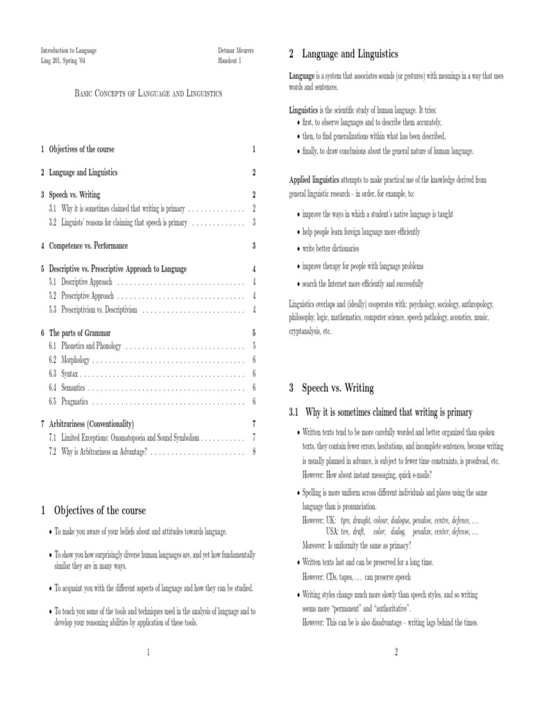 Basic Concepts of Language and Linguistics | PDF | Linguistics | Word