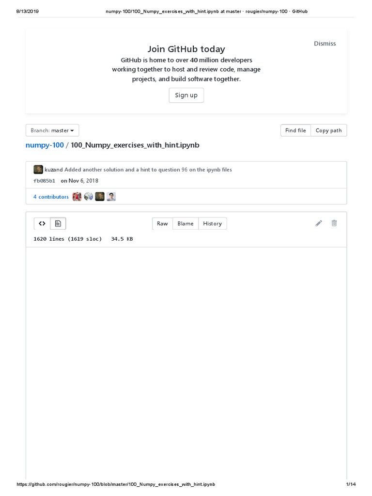 Numpy-100 - 100 - Numpy - Exercises - With - Hint - Ipynb at Master Rougier - Numpy-100 GitHub ...