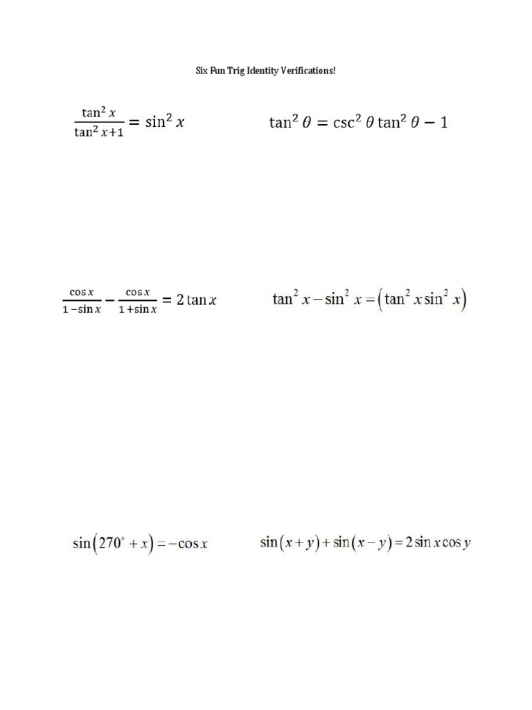 Six Fun Trig Identity Verifications | PDF