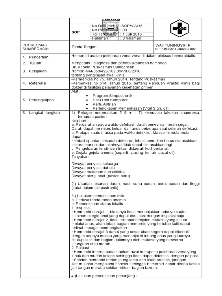 SOP Terbaru Fix 19 Sept 16 Hemoroid | PDF