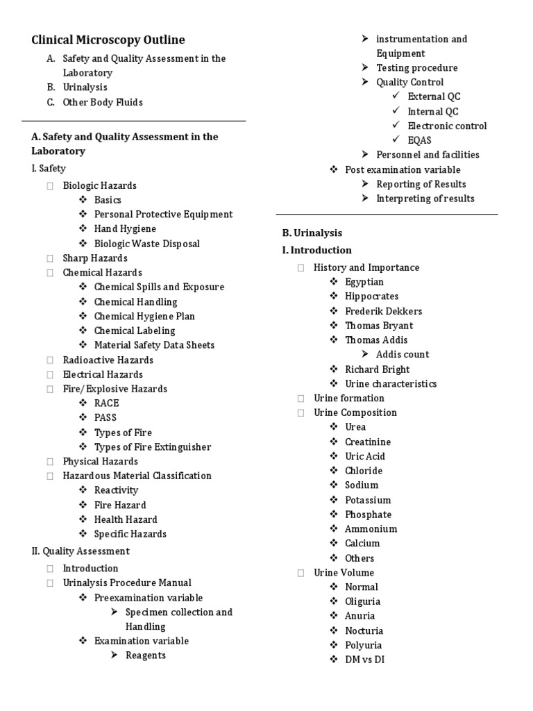 Clinical Microscopy Outline | PDF | Renal Function | Kidney