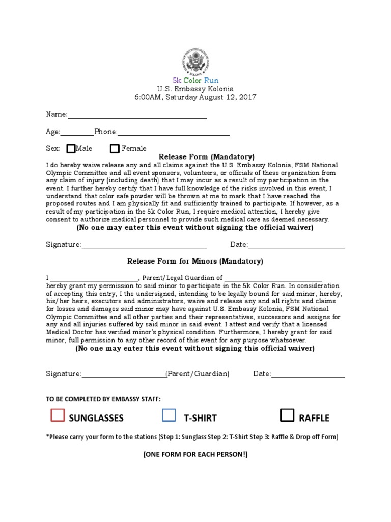 Waiver Form 5k Color Run | PDF | Common Law | Virtue