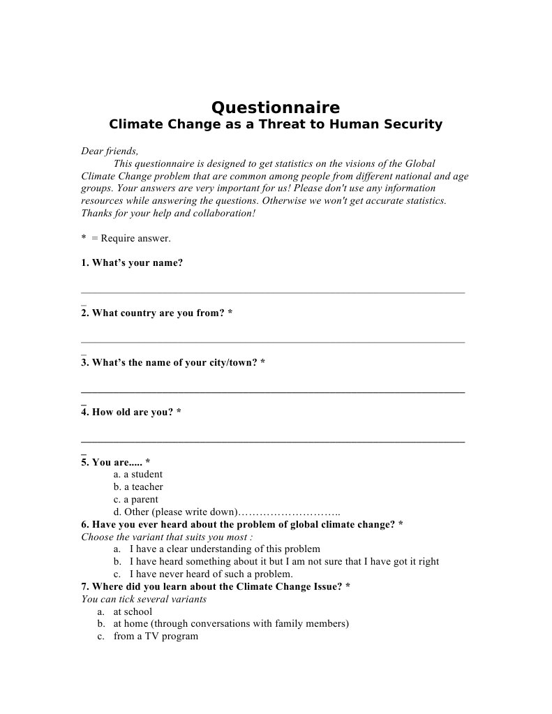 Climate Change Awareness Questionnaire | PDF | Greenhouse Gas | Change