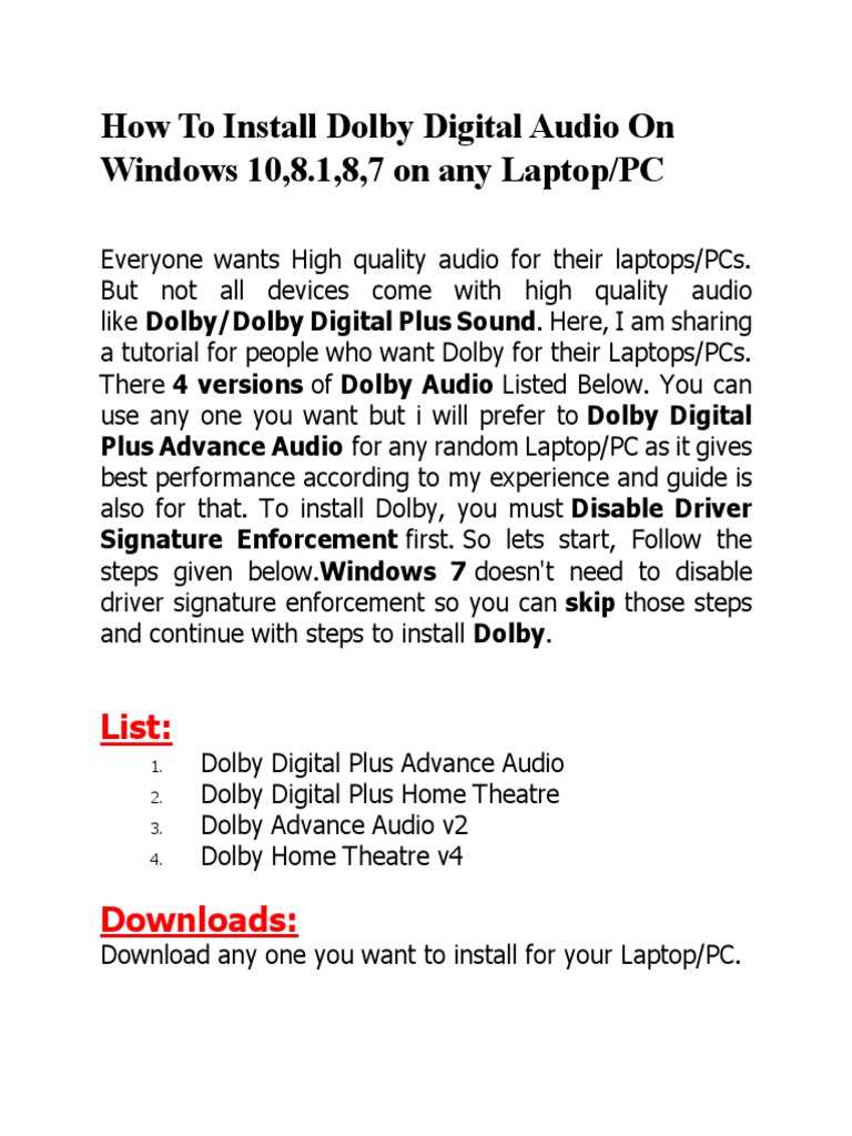 Install Dolby Digital on Windows 10 | PDF | Microsoft Windows | Device ...