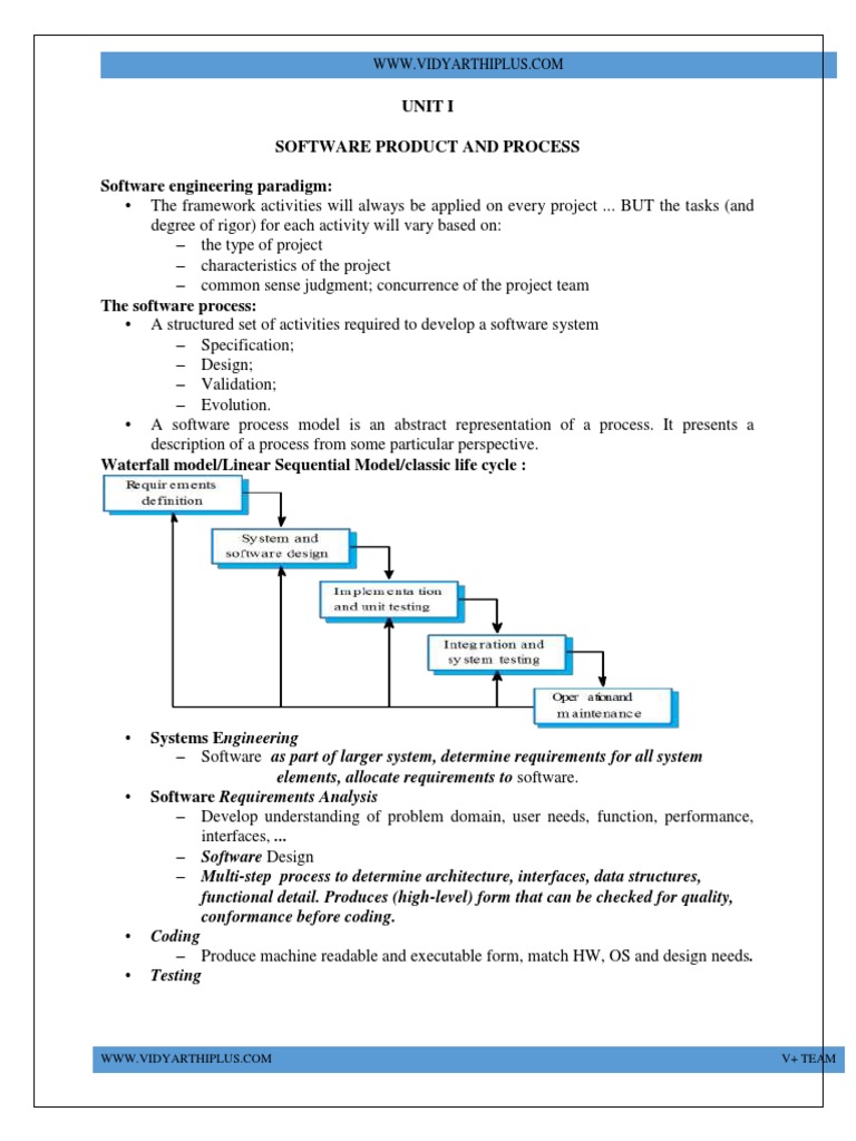 Unit I Software Product and Process Software Engineering Paradigm | PDF ...