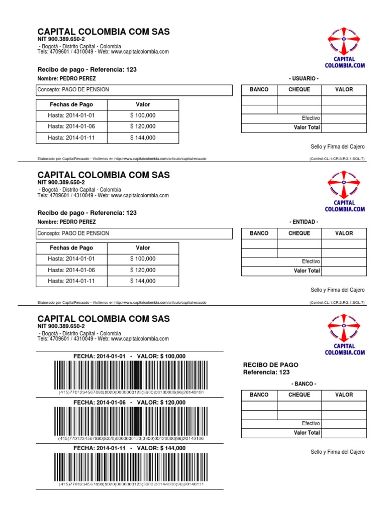Ejemplo de Recibo Recaudo Con Codigo de Barras en Colombia | PDF ...