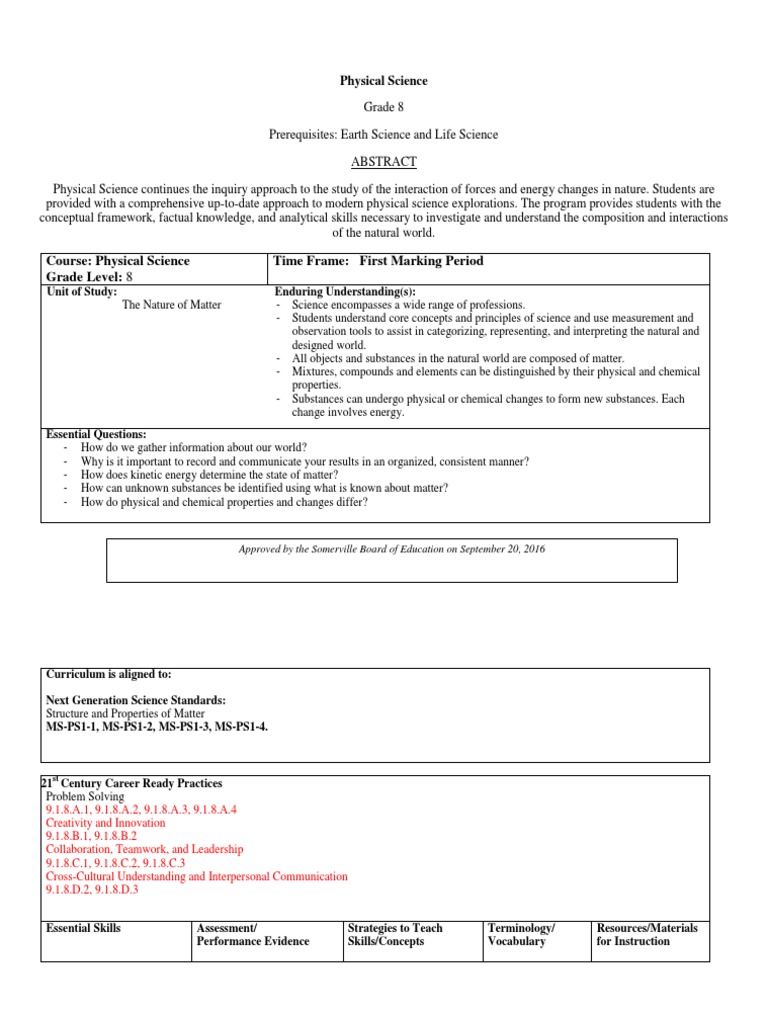 Grade 8 Physical Science Curriculum Guide | PDF | Force | Matter