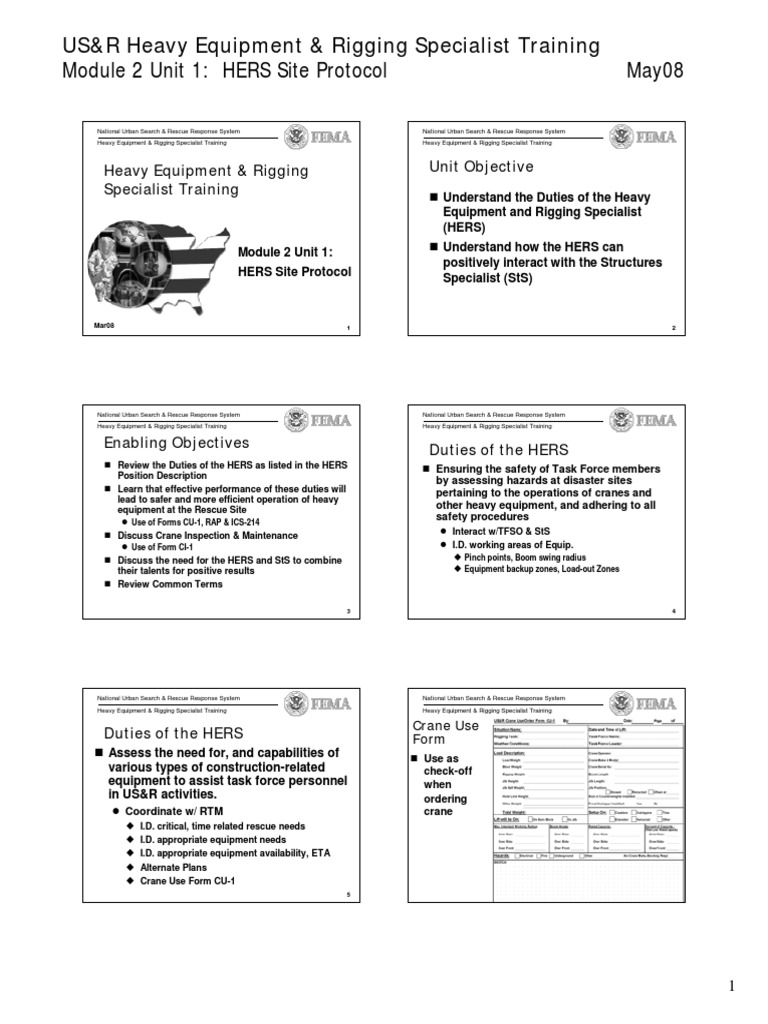 Module 2 Unit 1: HERS Site Protocol May08: US&R Heavy Equipment ...