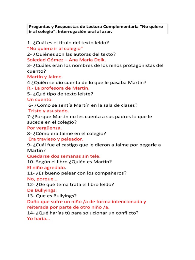 Primero Básico Preguntas Aleatorias. | PDF