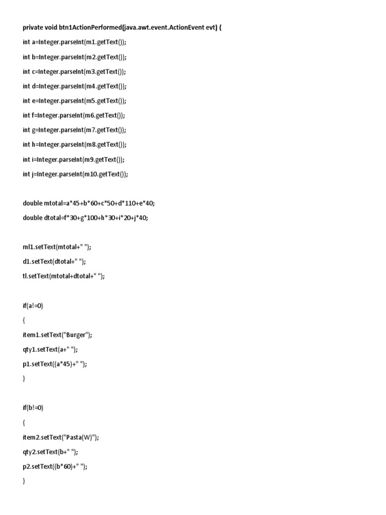 Private Void Btn1Actionperformed (Java - Awt.Event - Actionevent Evt) ( | PDF