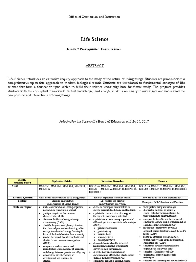 Grade7 LifeScience NGSS 2016 PDF | PDF | Life | Ecology