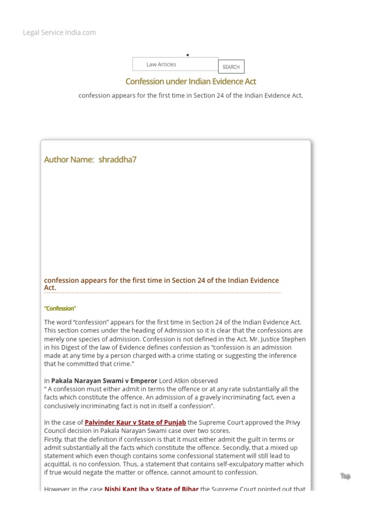Confession Under Indian Evidence Act | PDF | Confession (Law) | Arrest