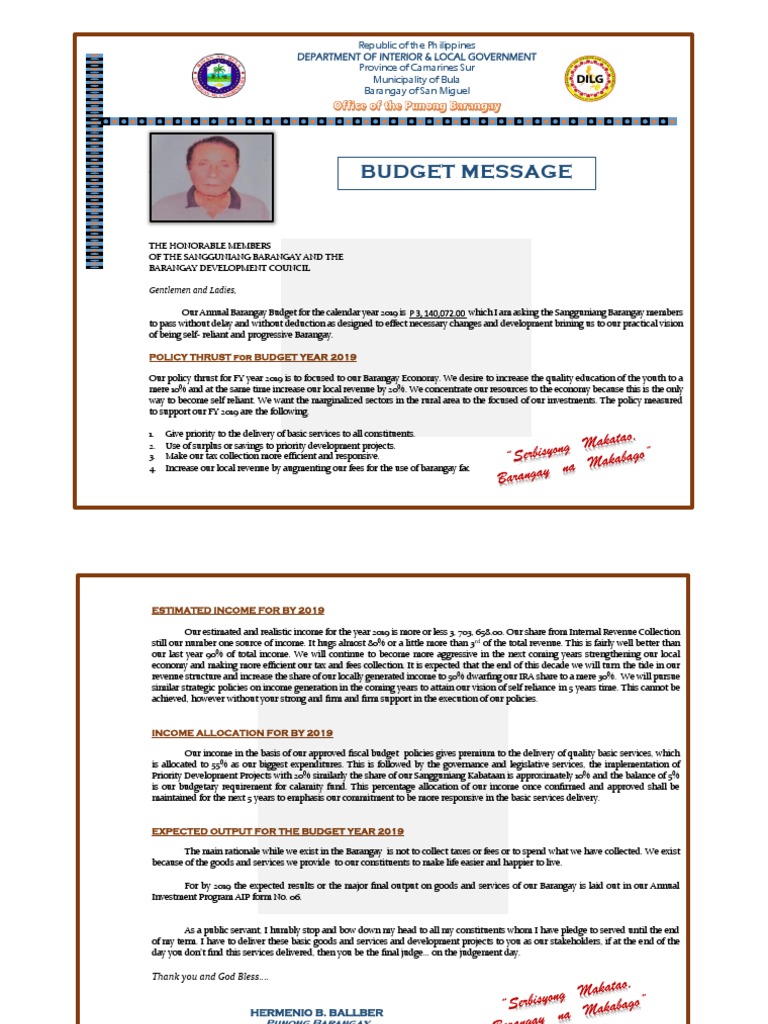 Budget Message PB | PDF | Taxes | Revenue