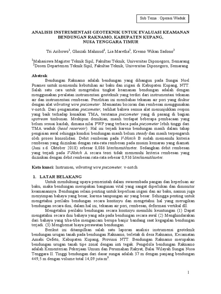 ST2 Tri Aribowo DKK, Analisis Instrumentasi Geoteknik Untuk Evaluasi Keamanan Bendungan Raknamo ...