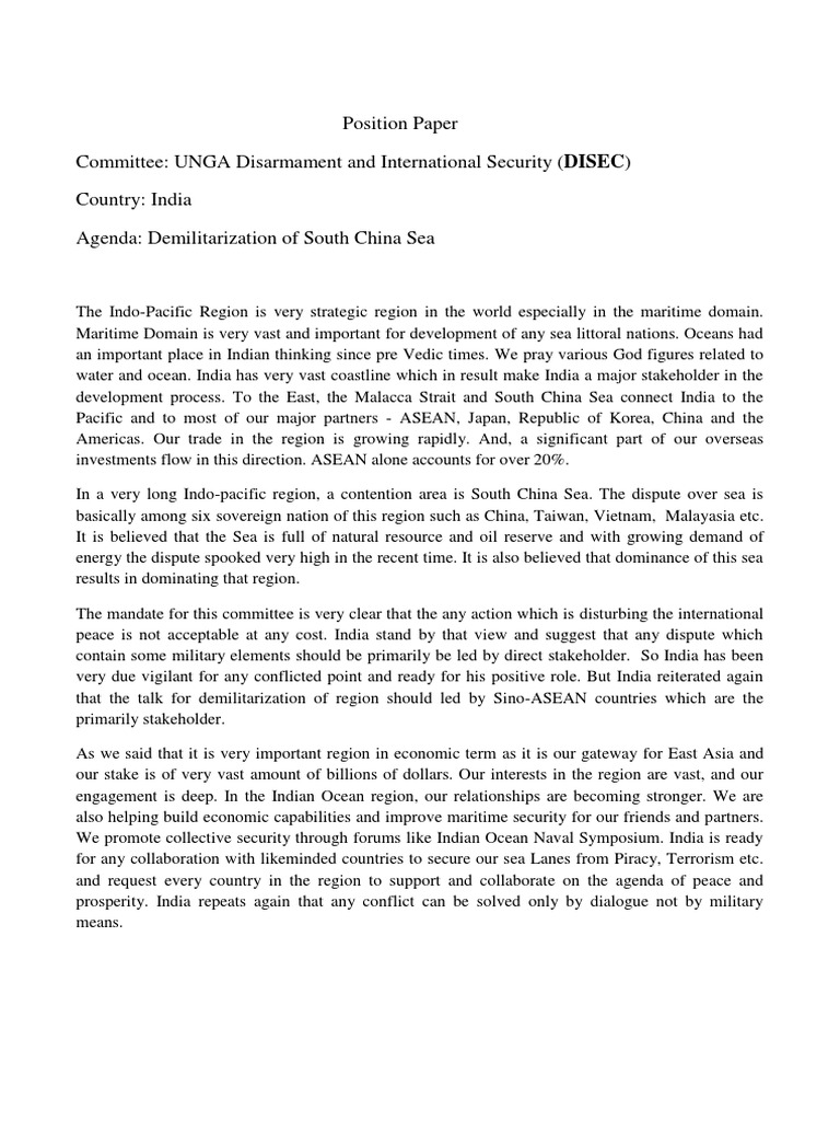 Position Paper | PDF | South China Sea | Global Politics