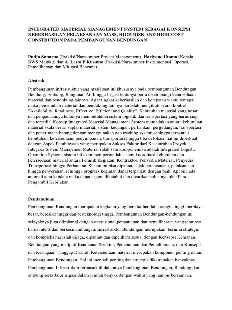 Integrated Material Management Sistem Sebagai Konsepsi Keberhasilan Mass | PDF
