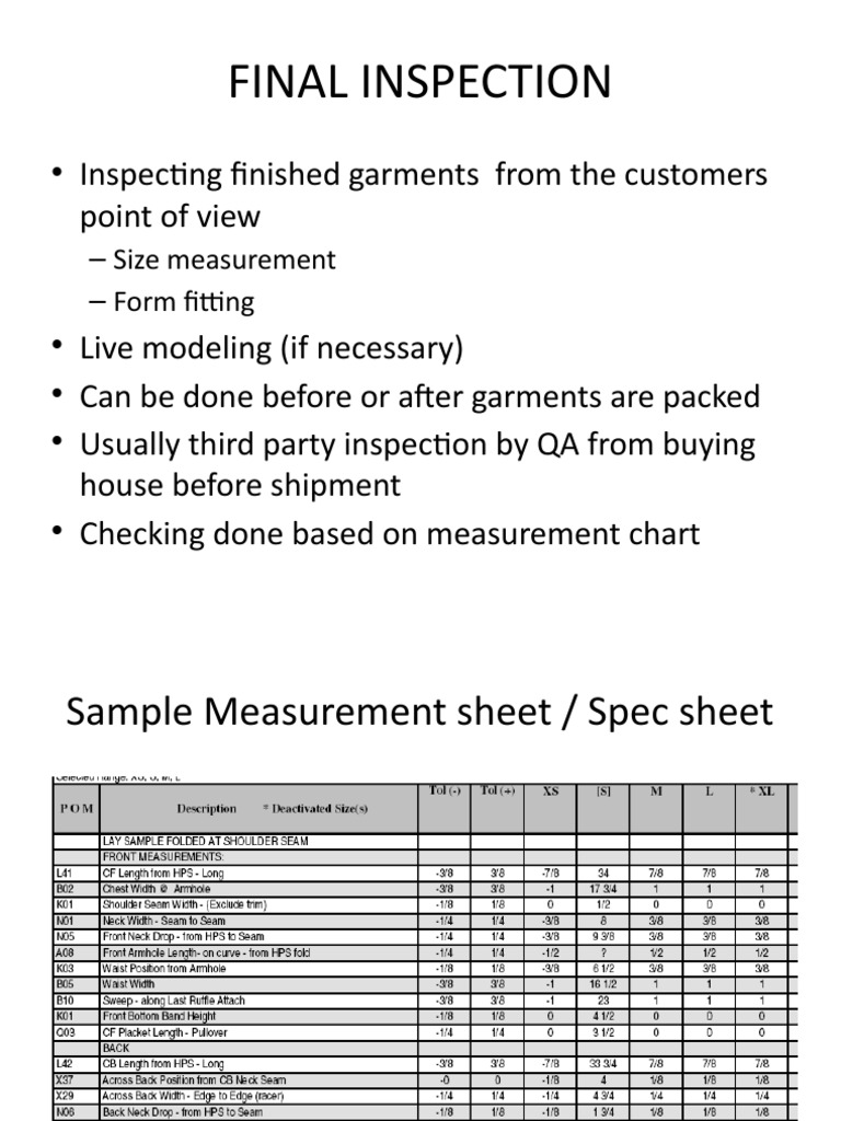 Final Inspection: – Size measurement – Form fitting | Sampling ...