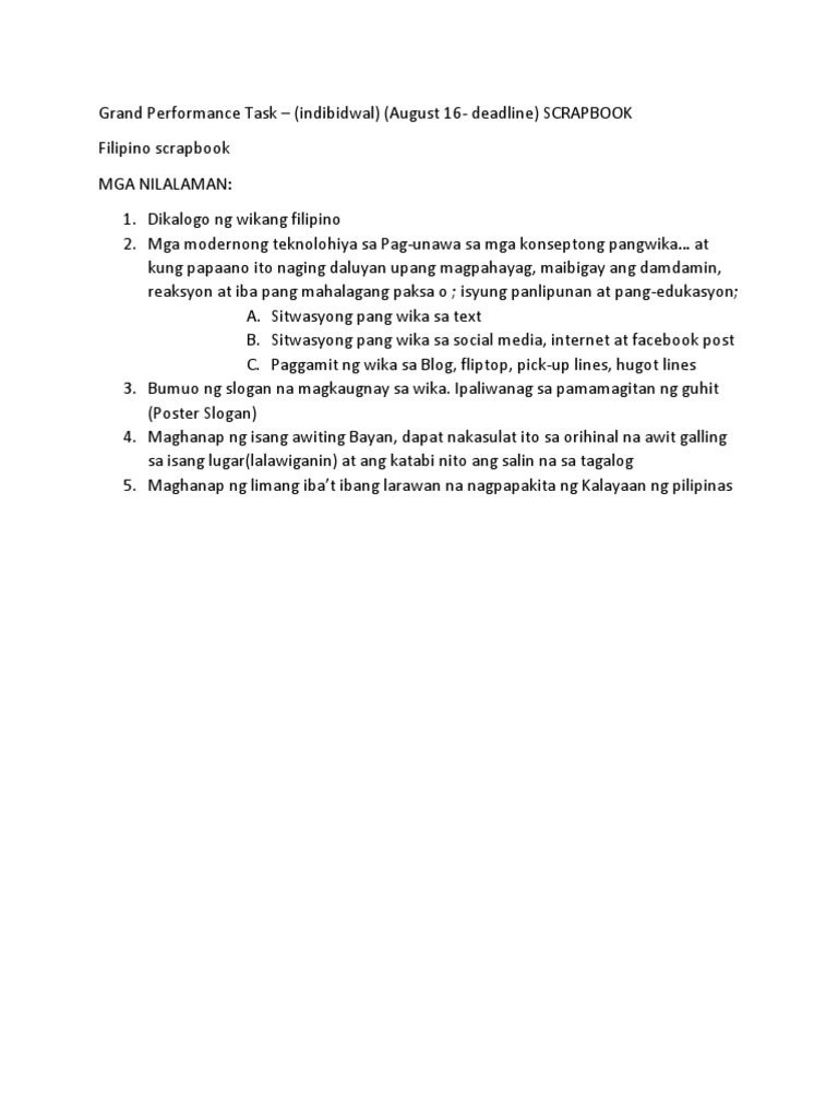 Grand Performance Task | PDF