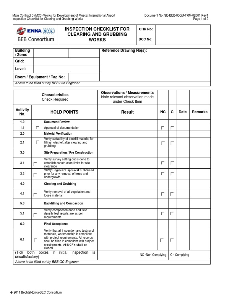 Checklist For Cleaning and Grubbing | PDF | Engineering | Business