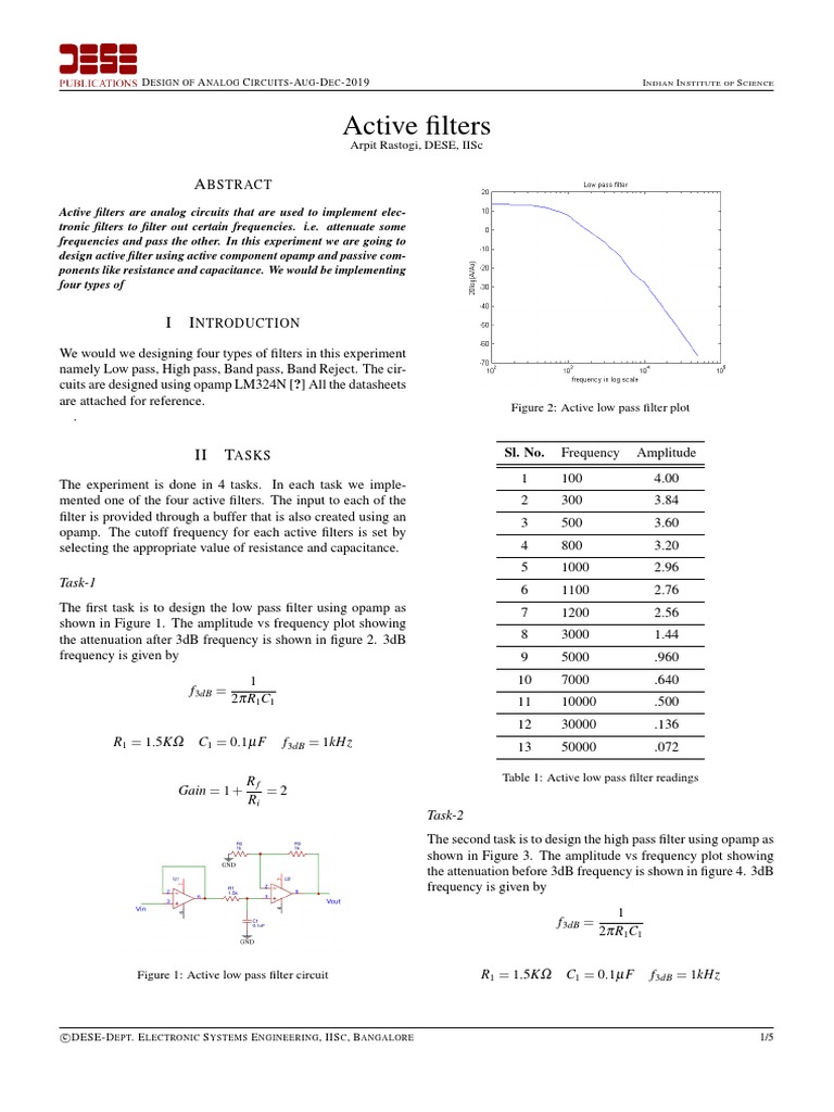 Experiment On Active Filter Report | PDF | Low Pass Filter | Electronic ...
