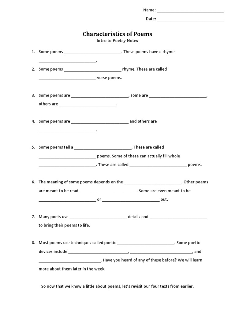 Intro To Poetry Notes | PDF | Poetry | Writing