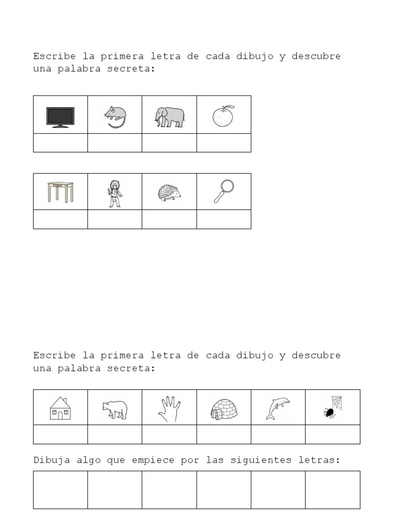 Escribe La Primera Letra de Cada Dibujo y Descubre Una Palabra Secreta ...