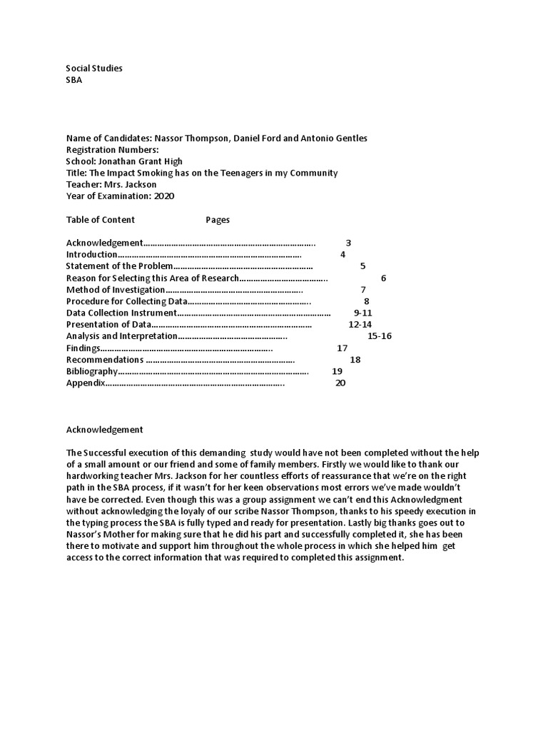 SOCIAL STUDIES SBA.docx | Questionnaire | Smoking