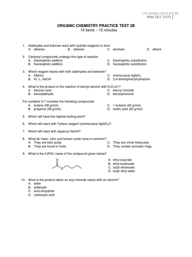 Organic Chemistry Practice Test | PDF | Science & Mathematics