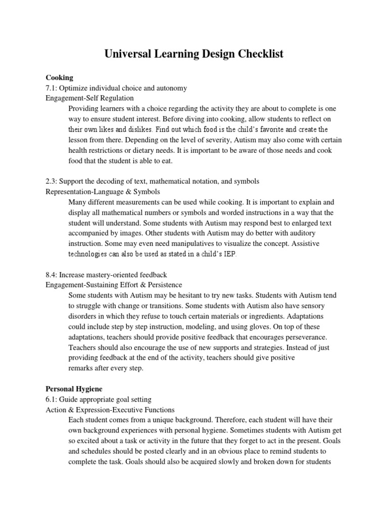 Universal Learning Design Checklist | PDF | Autism | Instructional Design