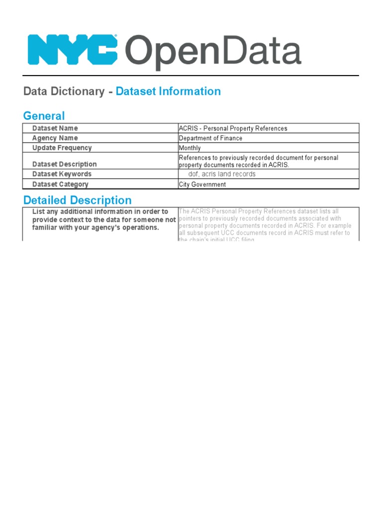 General Dataset Information: Data Dictionary | PDF | Identifier ...