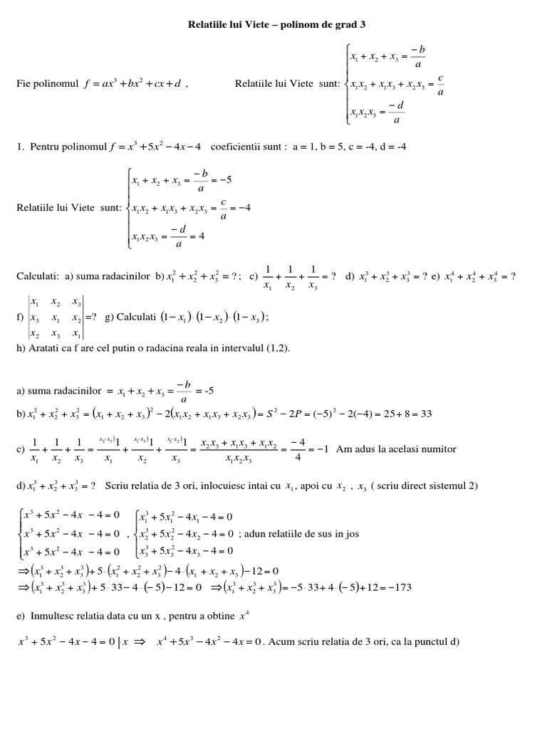 Viete's Relations for Cubic and Quartic Polynomials | PDF