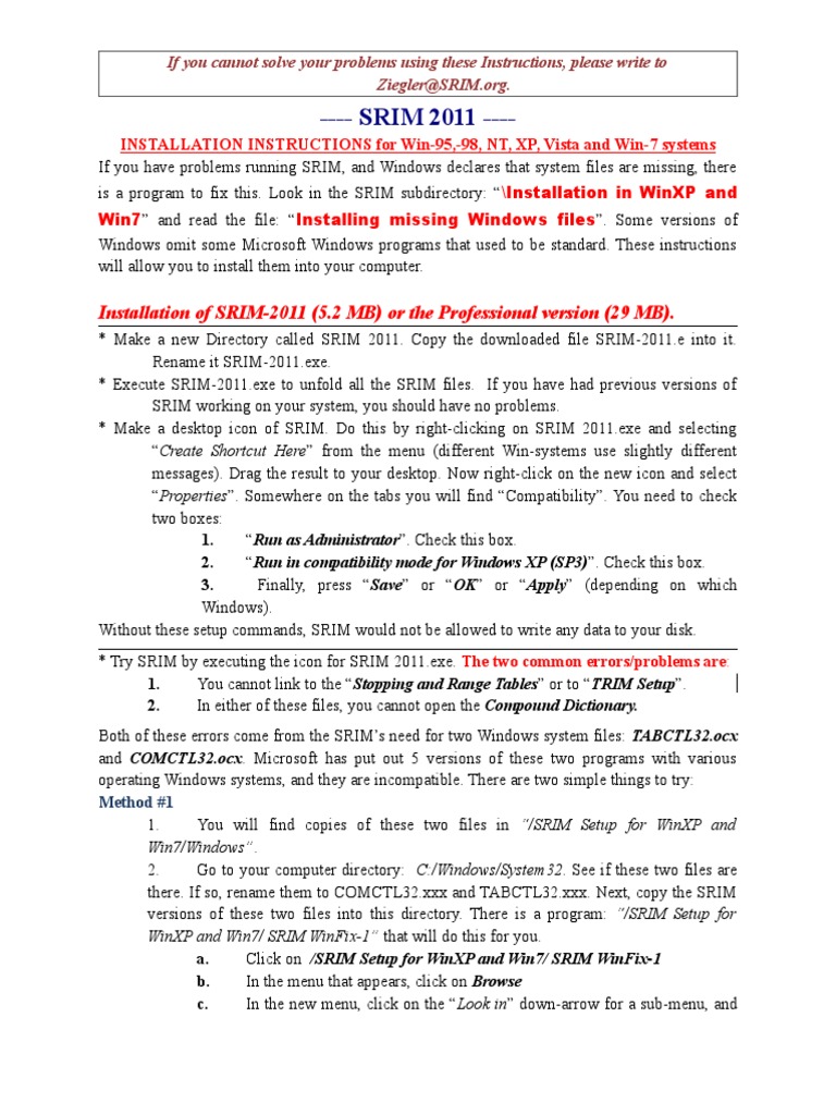 SRIM ReadMe (English-2011) | PDF | Windows Registry | Windows Xp