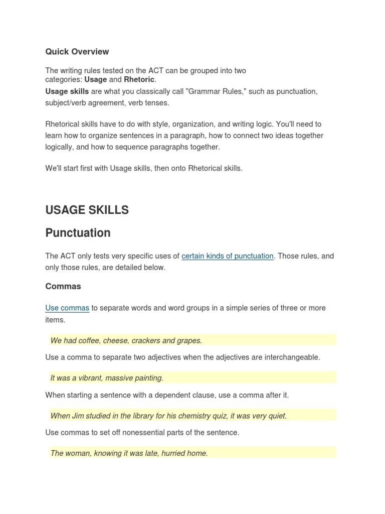 ACT Writing Rules Overview | PDF | Grammatical Number | Verb