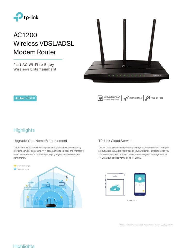 AC1200 Wireless VDSL/ADSL Modem Router: Fast AC Wi-Fi To Enjoy Wireless ...