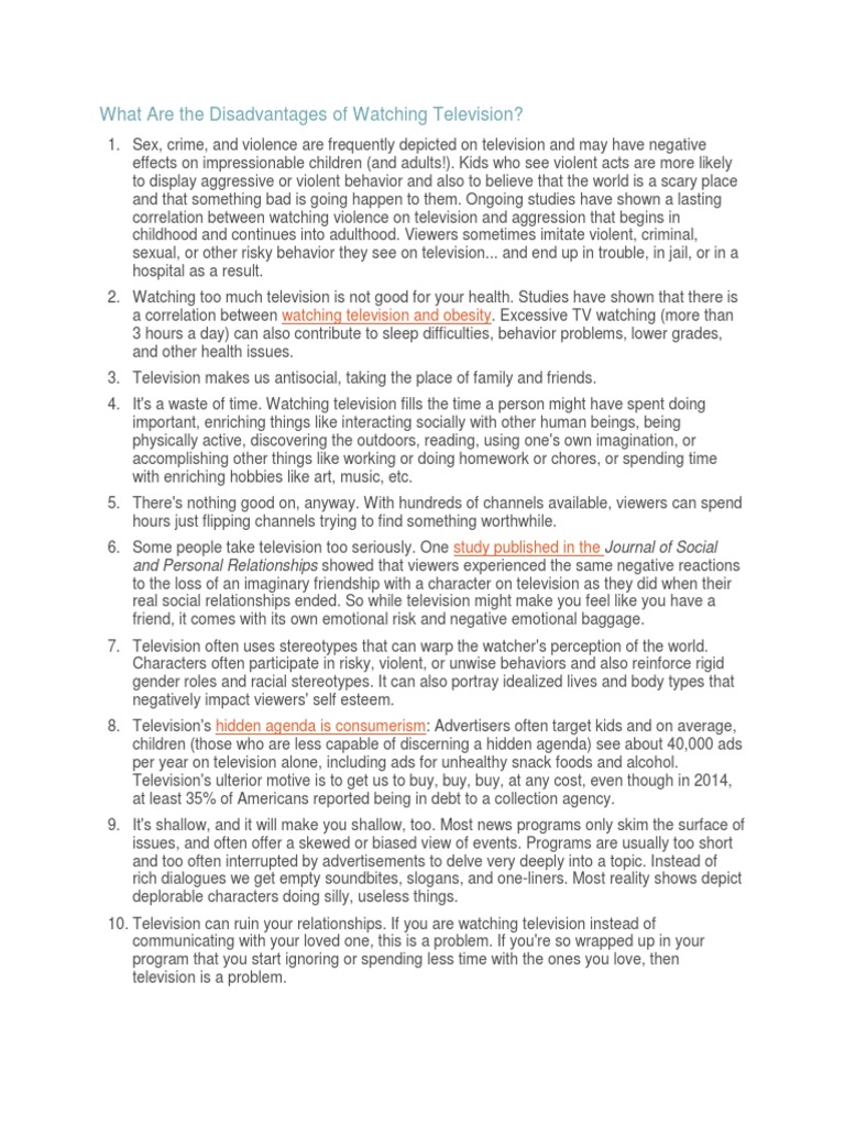 What Are The Disadvantages of Watching Television? | PDF | Violence ...