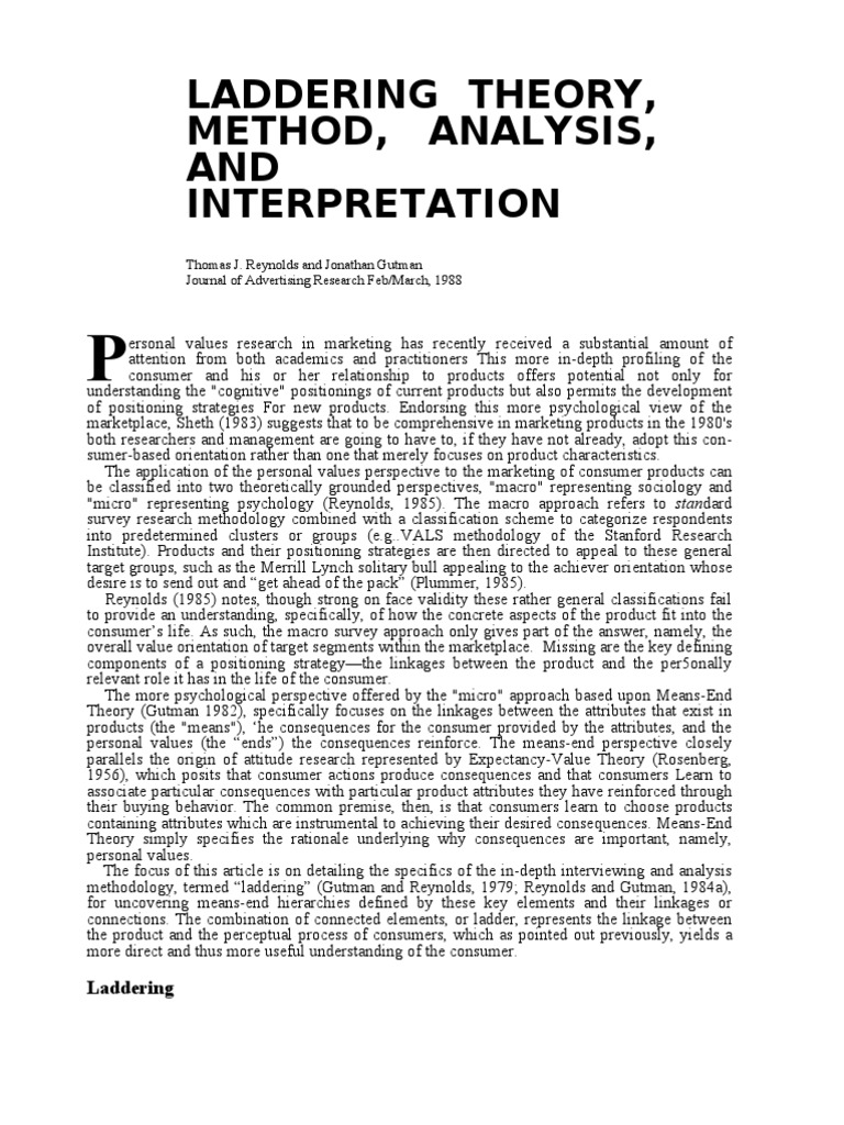 Laddering Theory, Method, Analysis, AND Interpretation | PDF ...