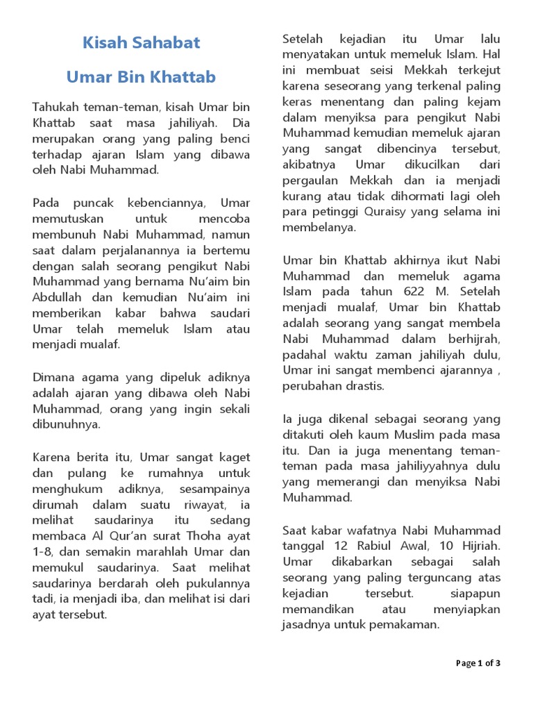 Kisah Sahabat Umar Bin Khattab | PDF