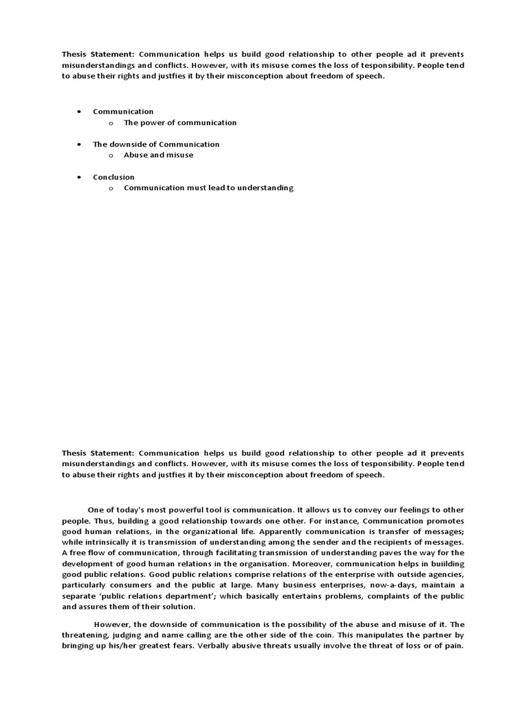 Thesis Statement: Communication Helps Us Build Good Relationship To ...