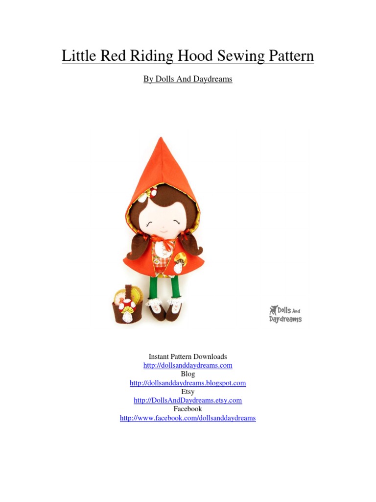 Little Red Riding Hood Sewing Pattern: by Dolls and Daydreams | PDF ...