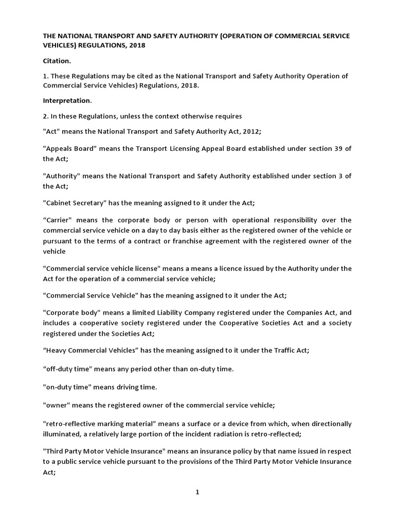 Commercial Vehicle Regulations 2018 | PDF | Vehicles | Driving