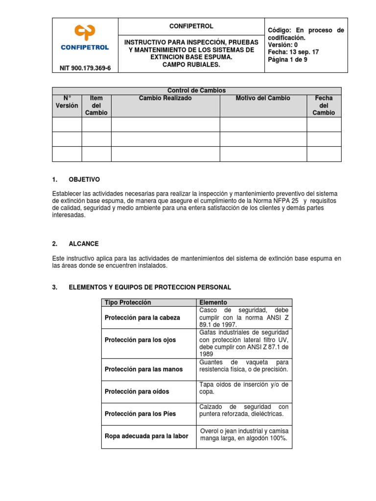 Instructivo Inspección Pvo Sistema Extincion Base Espuma Sci | PDF | Bomba | Agua
