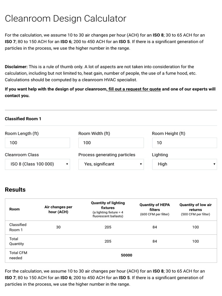 Cleanroom Design Calculator | PDF | Equipment | Tools