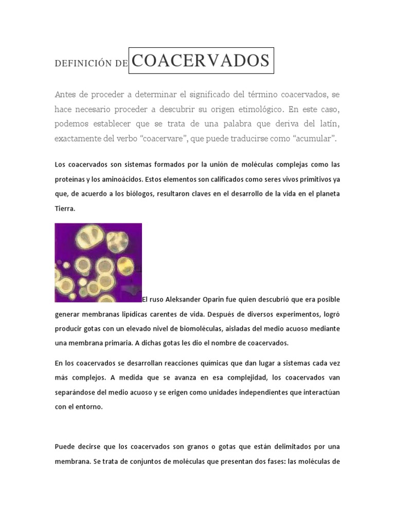 Coacervados: Origen y Evolución | PDF | Vida | Química